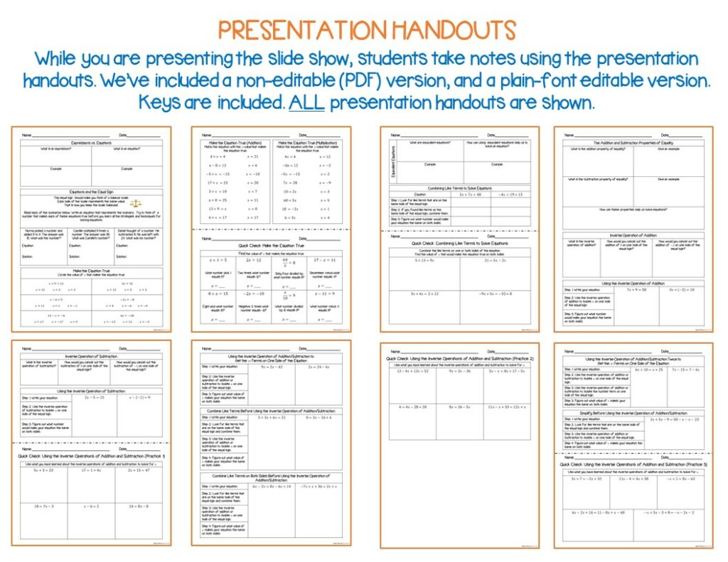 Introduction to Algebraic Equations - Algebra Guided Note-Taking ...