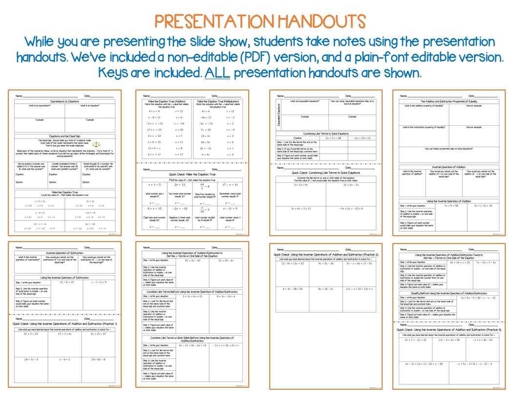 Introduction to Algebraic Equations - Algebra Guided Note-Taking ...