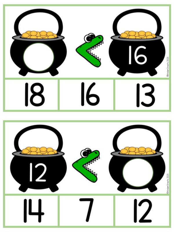 St. Patrick's Day Comparing Numbers Clip Cards 1 to 20 | Made By Teachers