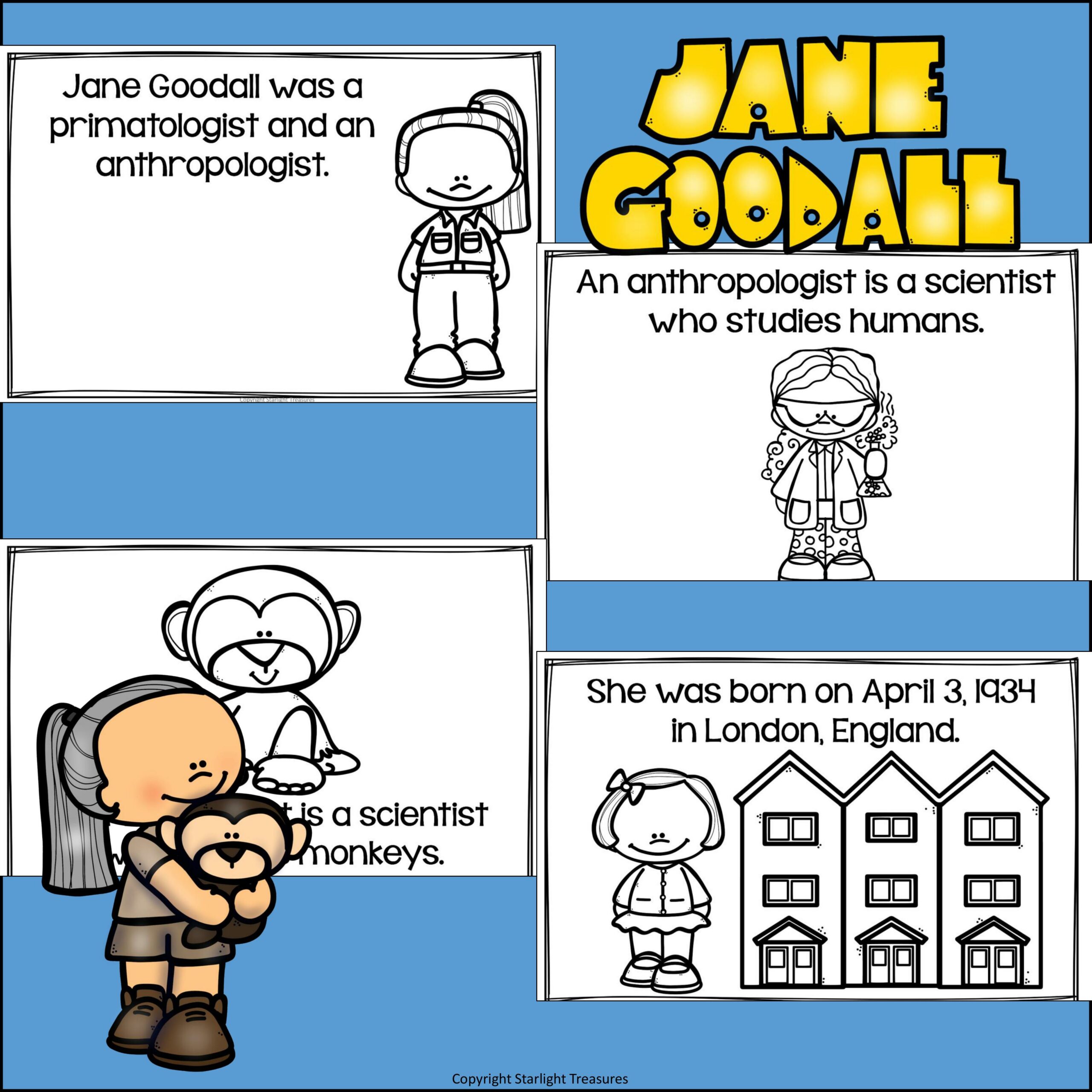 Jane Goodall Mini Book for Early Readers: Women's History Month | Made ...