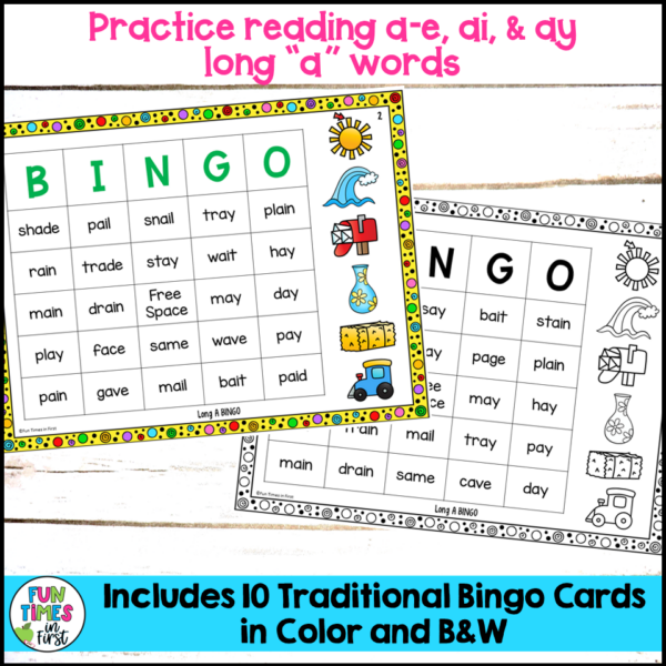 Long A Phonics Bingo Games - No Prep Long A CVCe Vowel Teams Phonics ...
