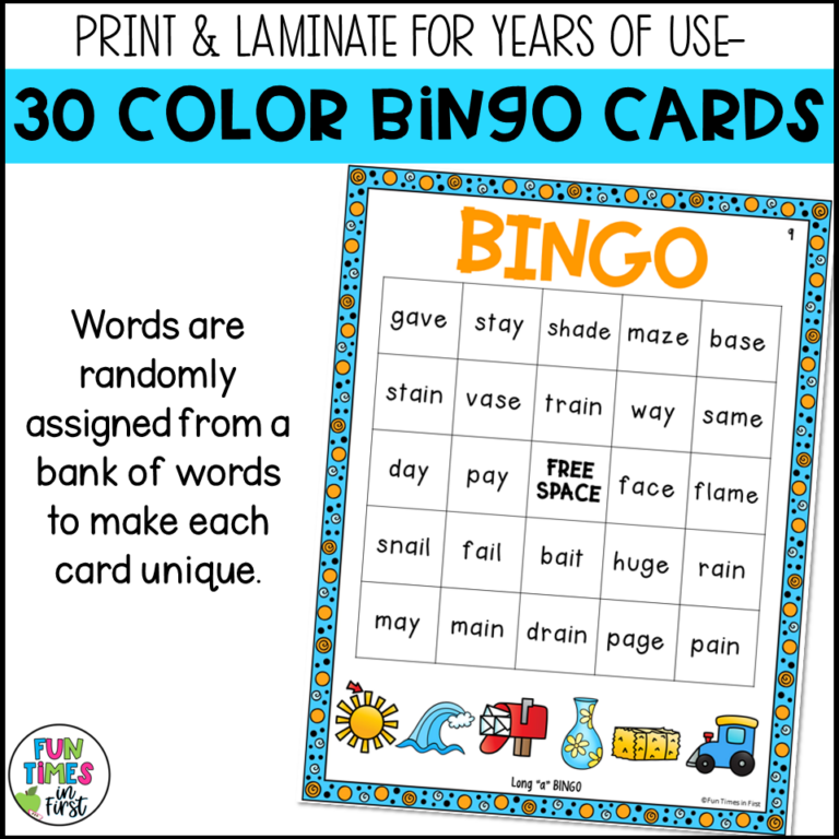 Long A Phonics Bingo Games - No Prep Long A CVCe Vowel Teams Phonics ...