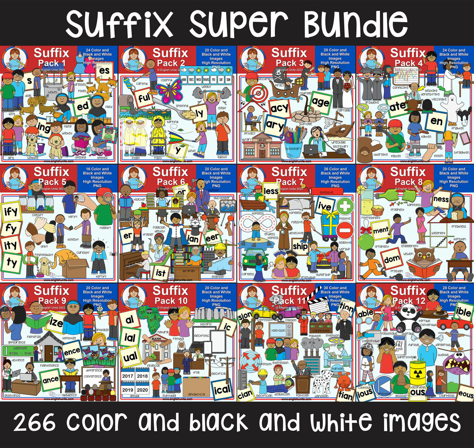 Clip Art - Suffix Bundle | Made By Teachers
