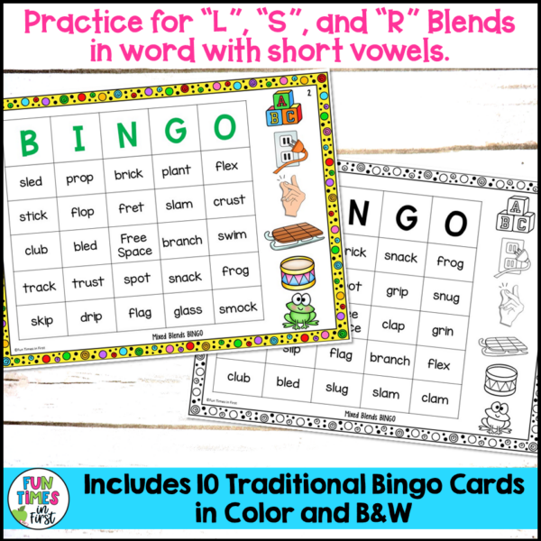 Blends Bingo Game with Short Vowels | No Prep Blends Phonics Games ...
