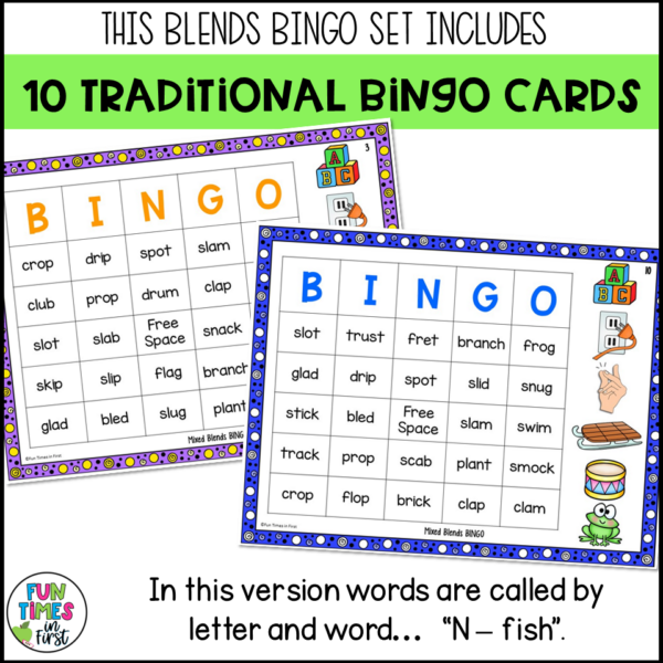 Blends Bingo Game with Short Vowels | No Prep Blends Phonics Games ...