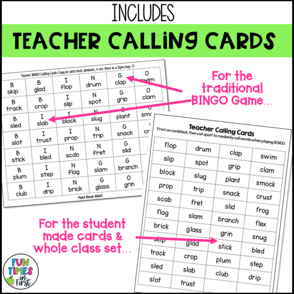 Blends Bingo Game with Short Vowels | No Prep Blends Phonics Games ...