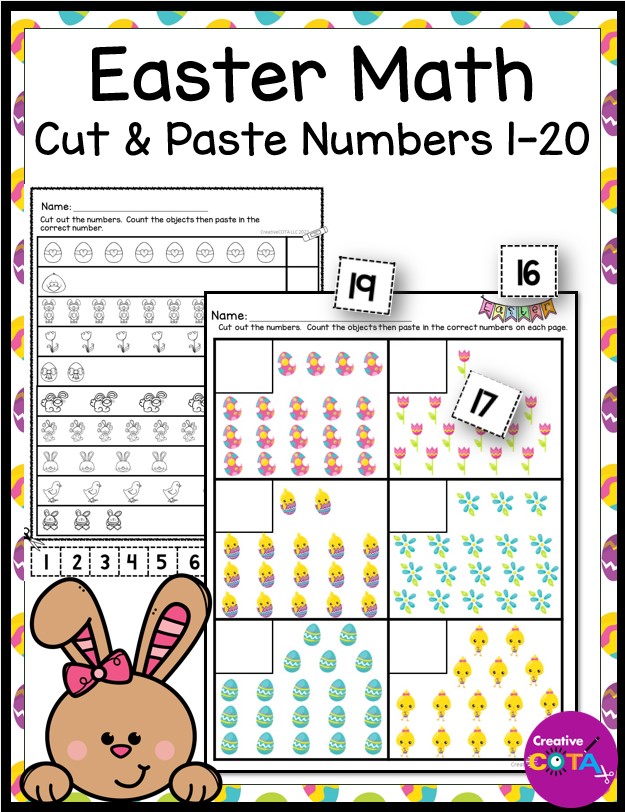 No Prep Easter Math Numbers 1-20 Cut and Paste Worksheets | Made By ...