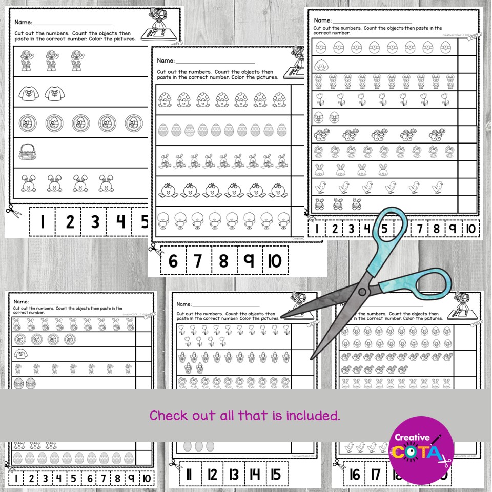 No Prep Easter Math Numbers 1-20 Cut and Paste Worksheets | Made By ...