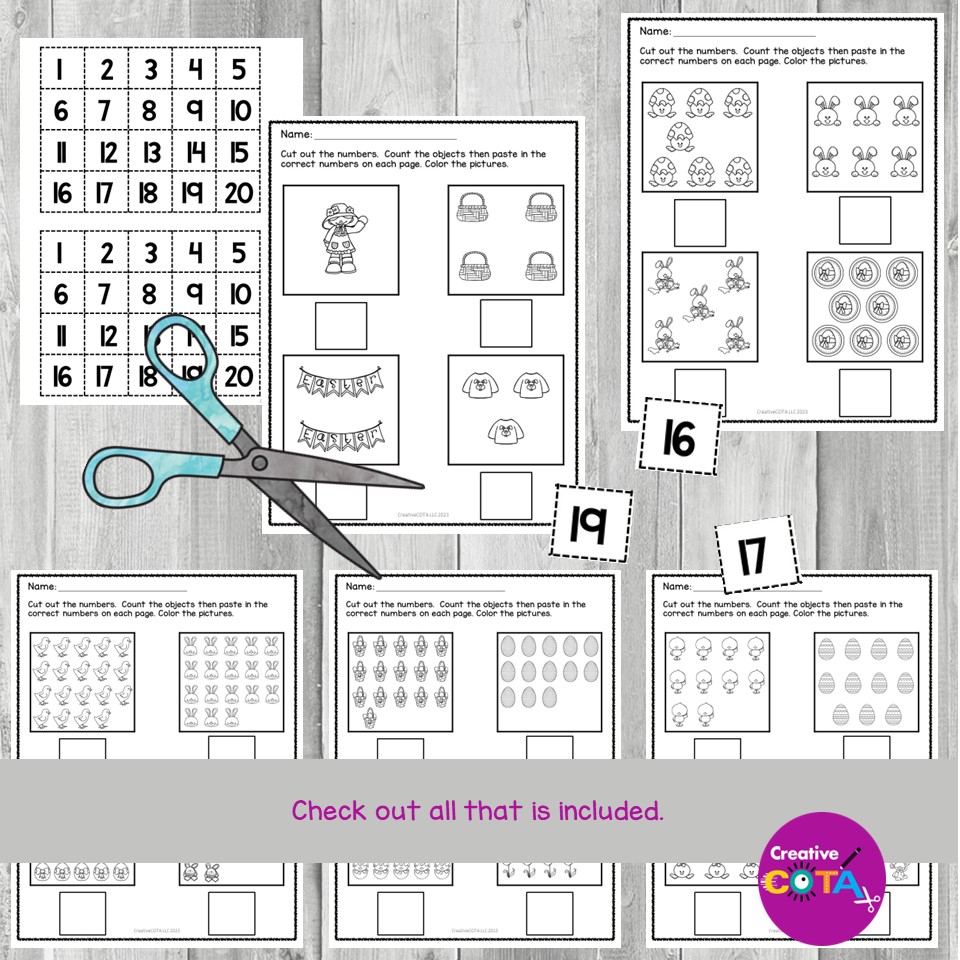 No Prep Easter Math Numbers 1-20 Cut and Paste Worksheets | Made By ...