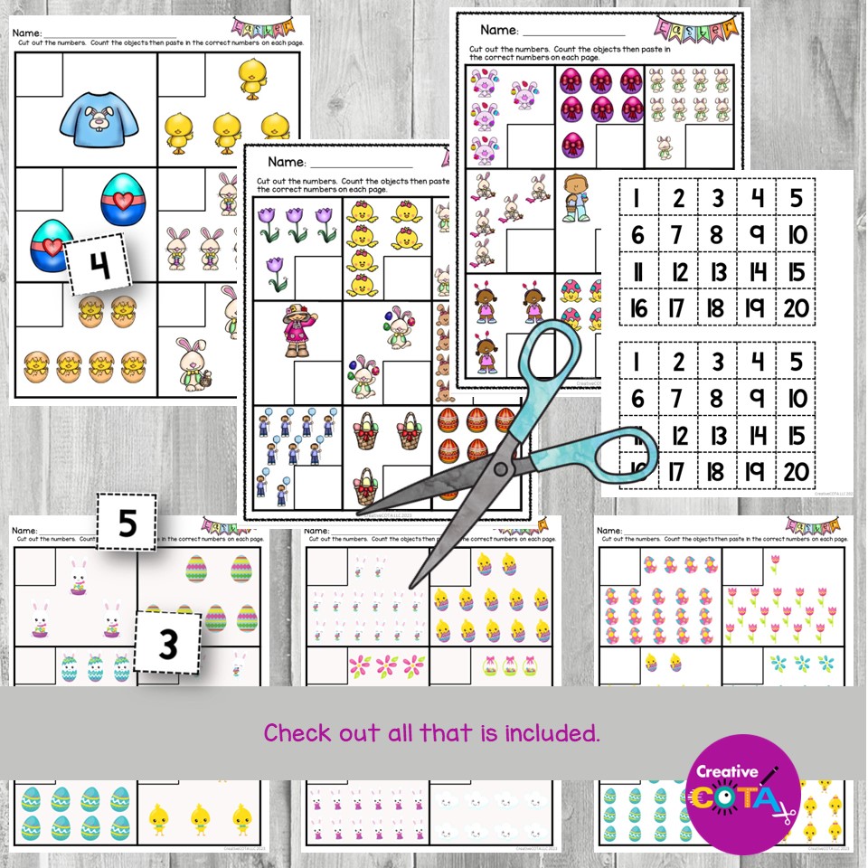 No Prep Easter Math Numbers 1-20 Cut and Paste Worksheets | Made By ...