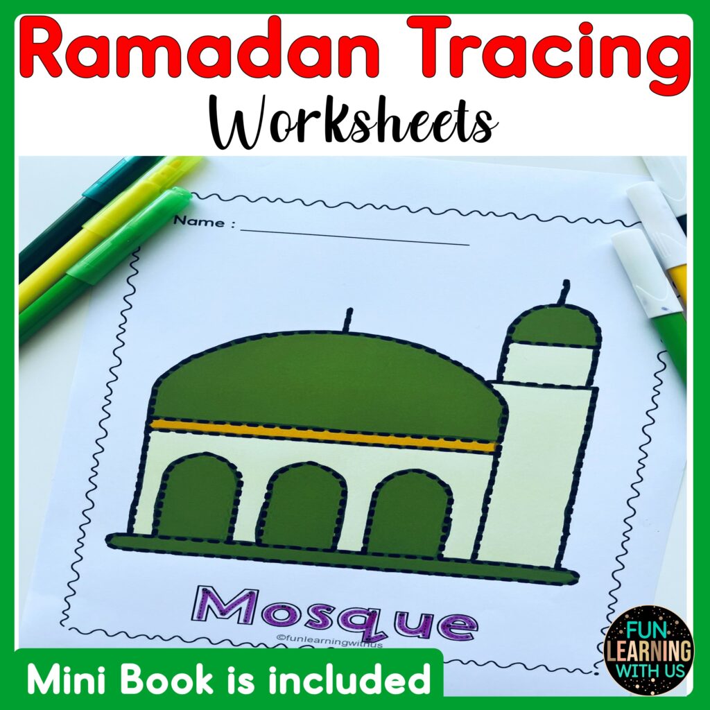Ramadan Picture Tracing & Coloring Fine Motor Worksheets | Eid Activity ...