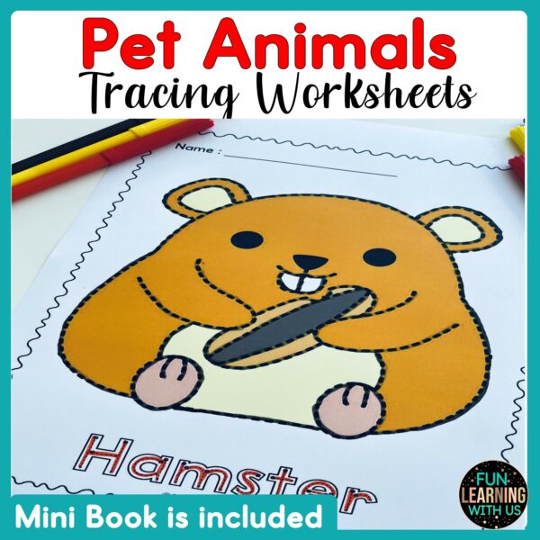 Pet Animals Picture Tracing & Coloring Fine Motor Worksheets | Made By ...