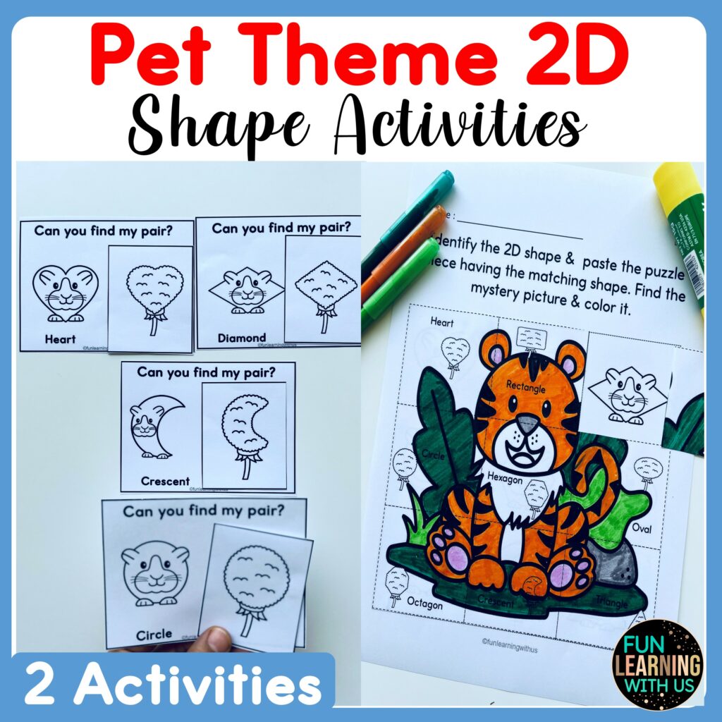 FREE Pets 2D Shapes Task Cards Puzzle Math Centers for Kindergarten ...