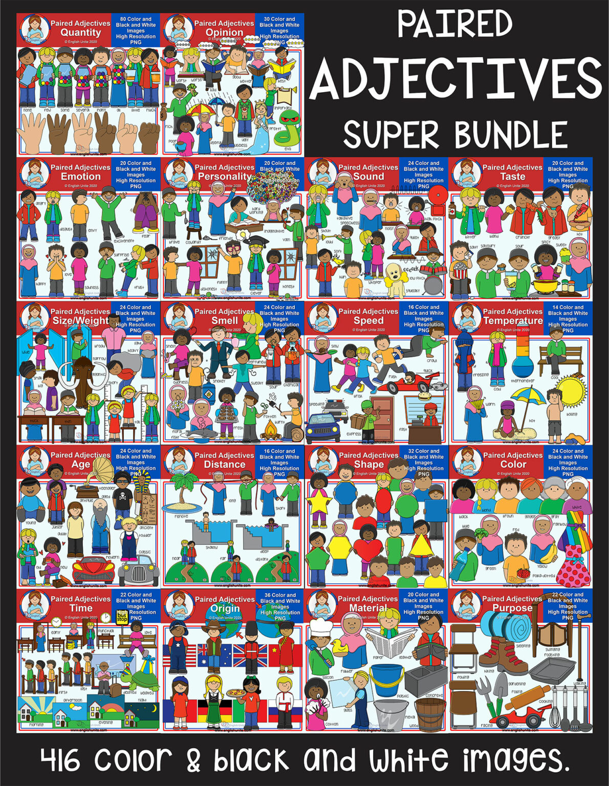 Clip Art - Paired Adjectives Bundle | Made By Teachers