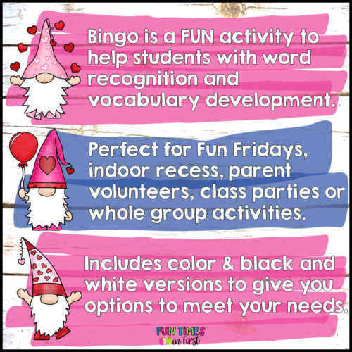 1st Grade Valentine's Day BINGO - Class Party Game - Vocabulary Center ...