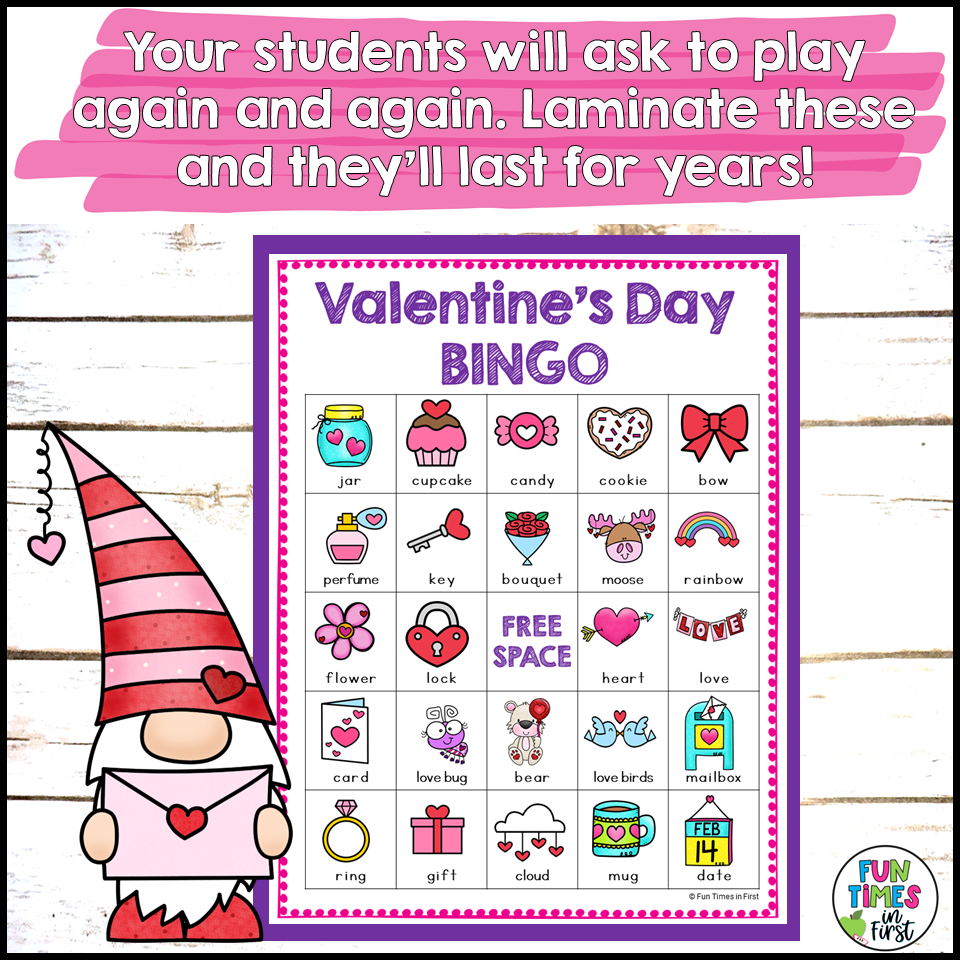 1st Grade Valentine's Day BINGO - Class Party Game - Vocabulary Center ...