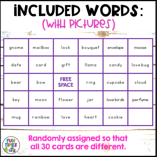 1st Grade Valentine's Day BINGO - Class Party Game - Vocabulary Center ...