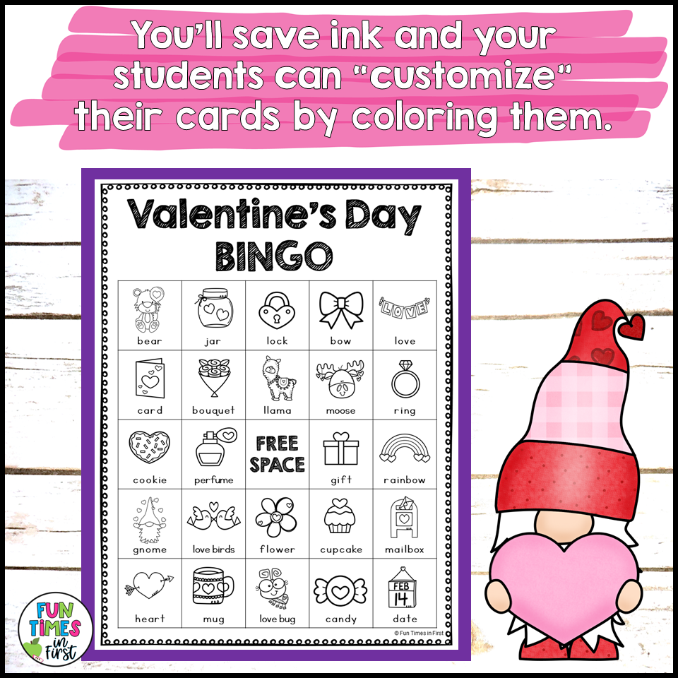 1st Grade Valentine's Day BINGO - Class Party Game - Vocabulary Center ...