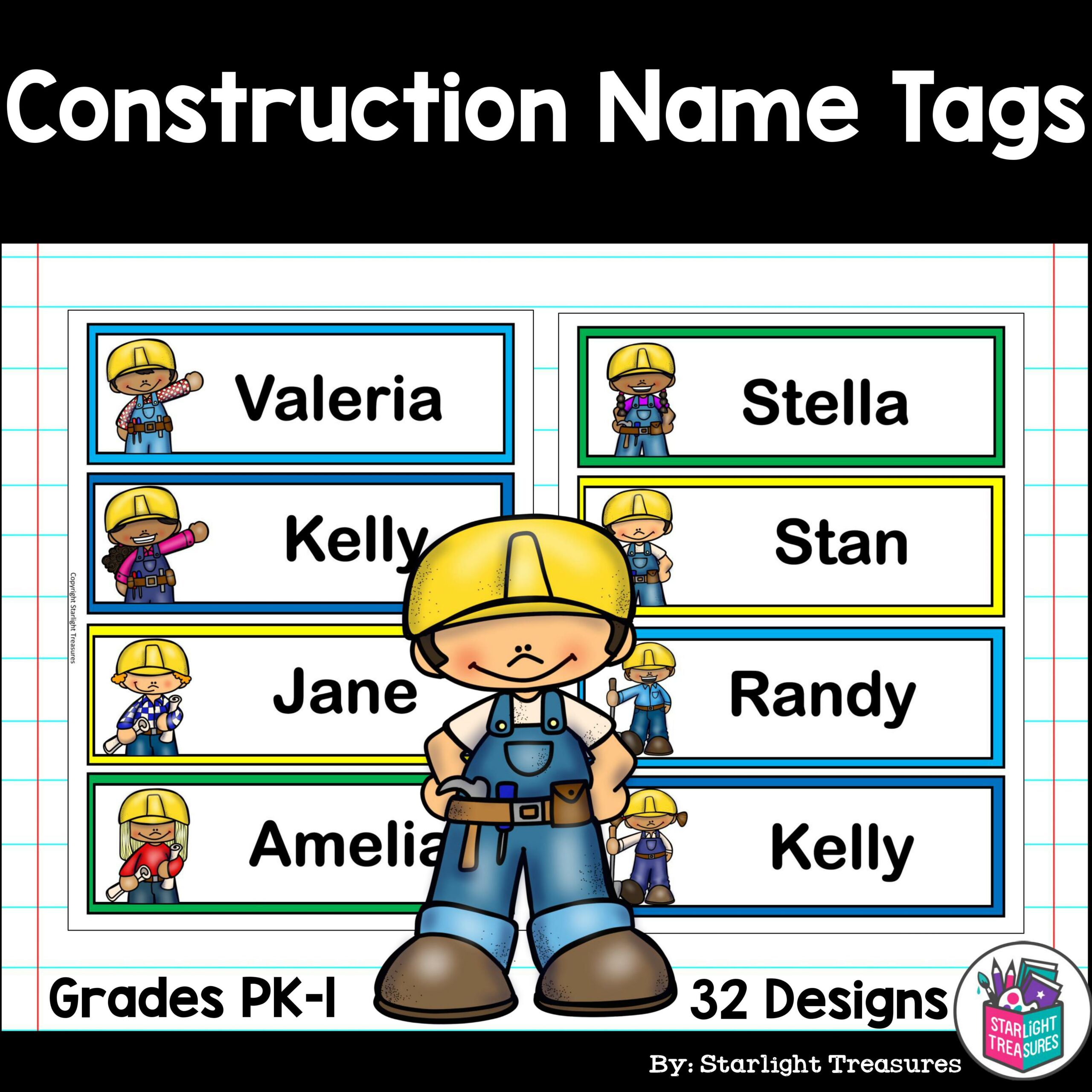 Construction Friends Desk Name Tags - Editable | Made By Teachers