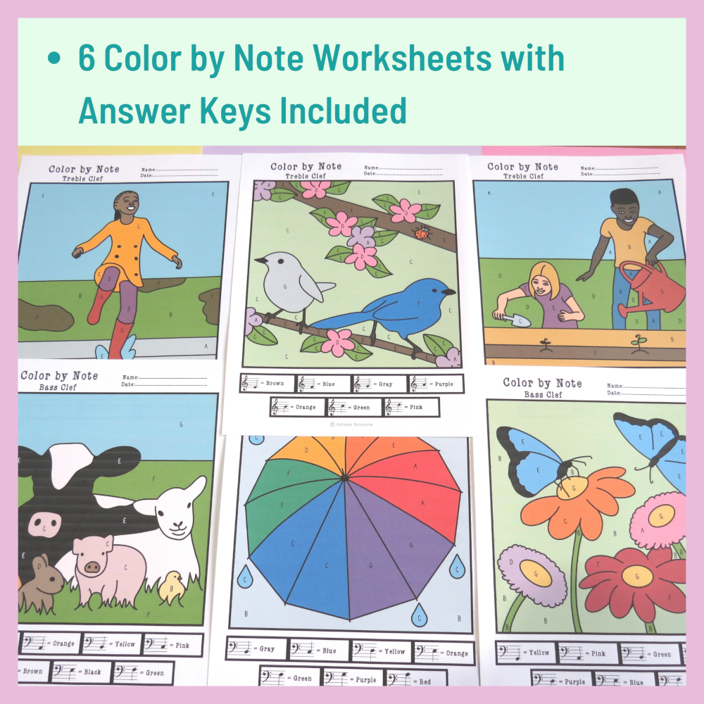 Spring Themed Color by Note - Treble Clef and Bass Clef | Springtime ...