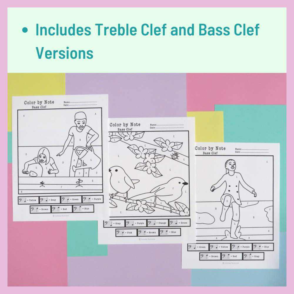 Spring Themed Color by Note - Treble Clef and Bass Clef | Springtime ...