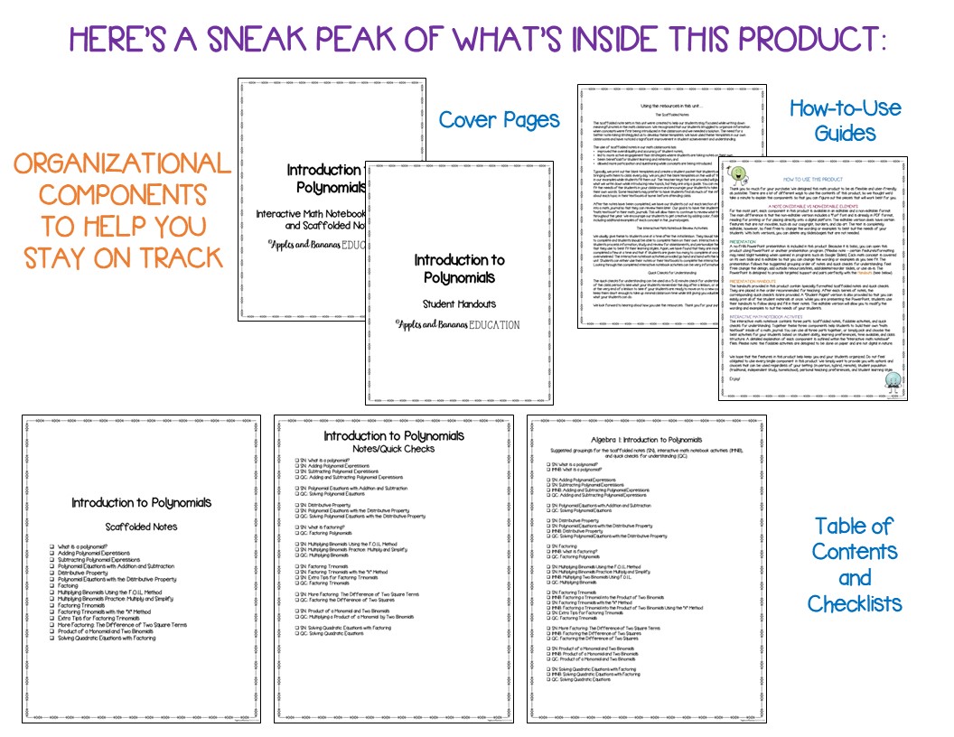 Introduction to Polynomials - Algebra Guided Note-Taking Activities ...