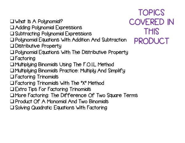 Introduction to Polynomials - Algebra Guided Note-Taking Activities ...