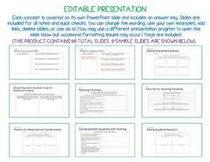 Introduction to Polynomials - Algebra Guided Note-Taking Activities ...