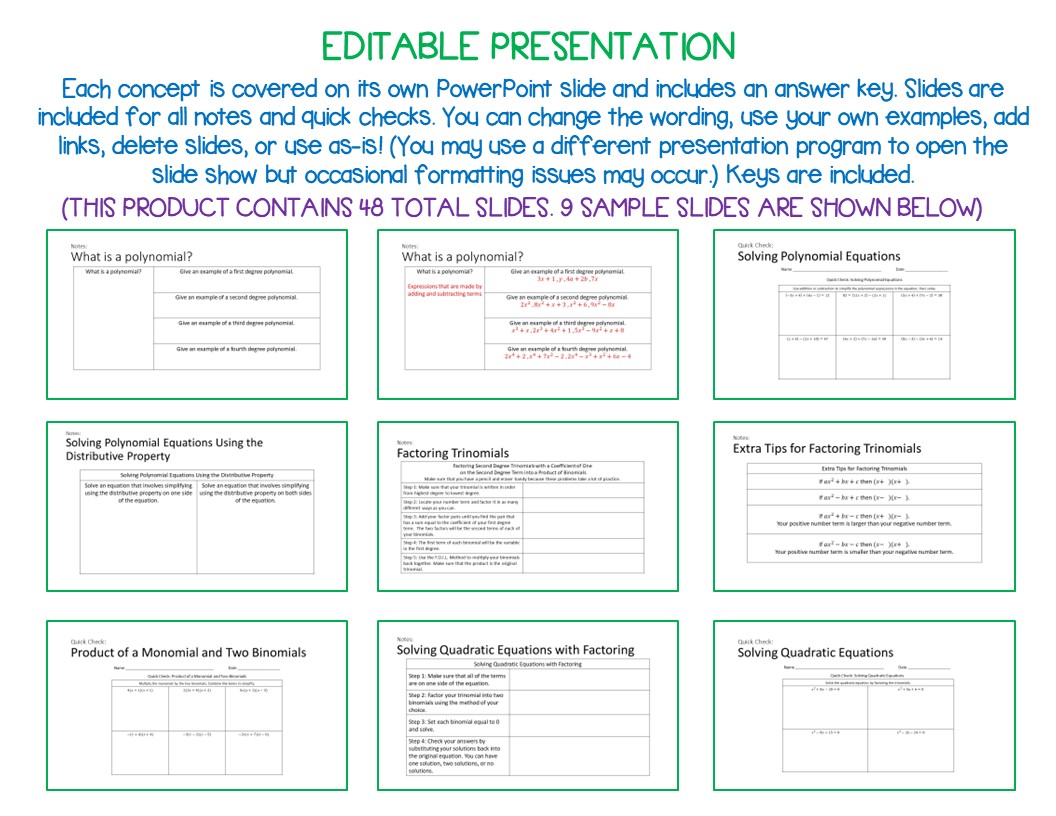 Introduction to Polynomials - Algebra Guided Note-Taking Activities ...