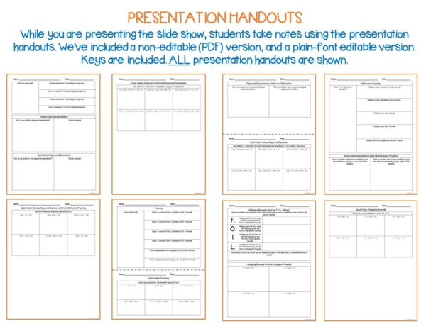 Introduction to Polynomials - Algebra Guided Note-Taking Activities ...