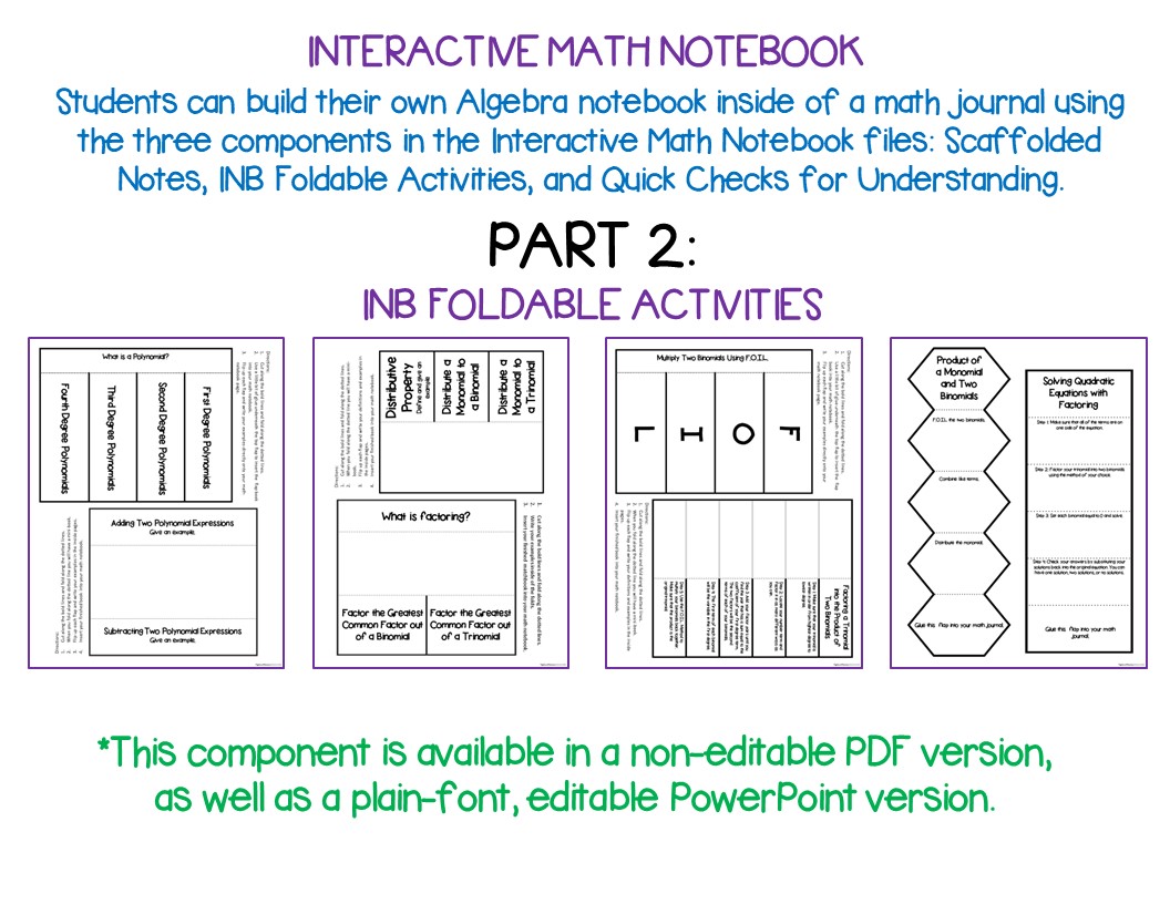 Introduction to Polynomials - Algebra Guided Note-Taking Activities ...