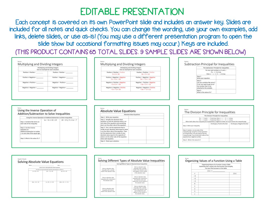 Equations, Inequalities, and Functions - Algebra Guided Note-Taking ...