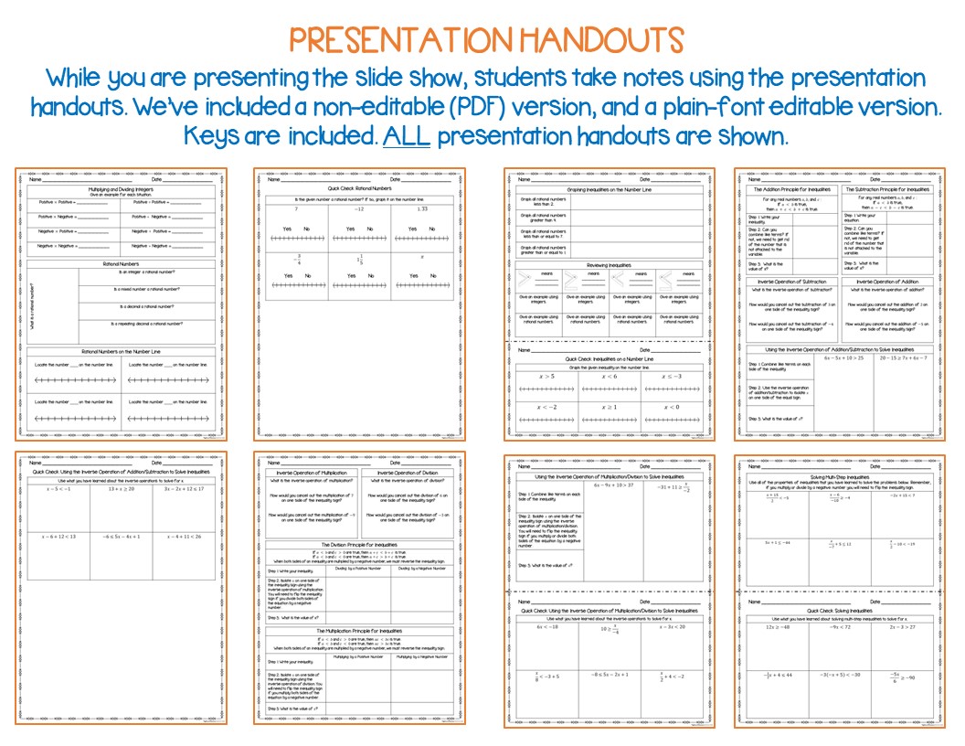 Equations, Inequalities, and Functions - Algebra Guided Note-Taking ...