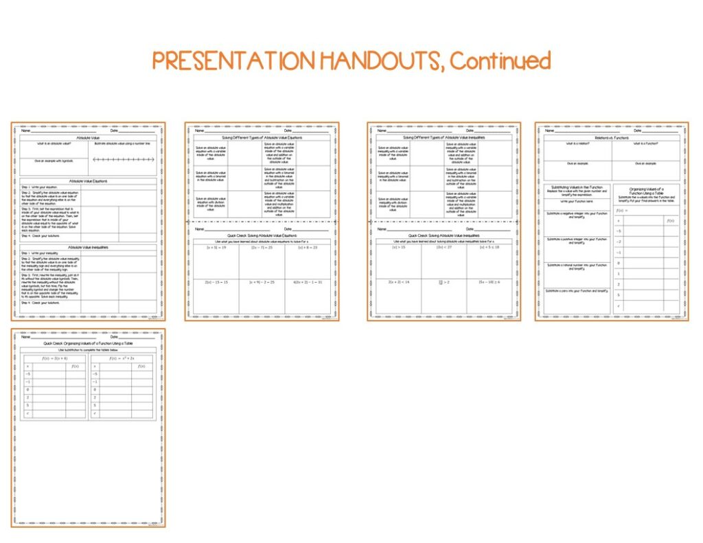 Equations, Inequalities, and Functions - Algebra Guided Note-Taking ...