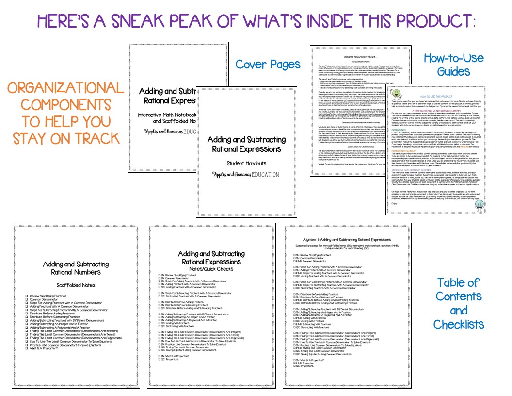 Adding and Subtracting Rational Expressions - Algebra Guided Note ...