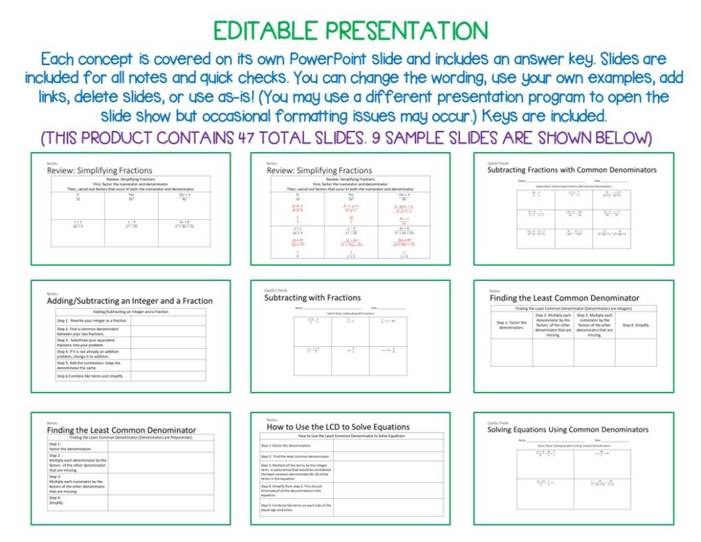 Adding and Subtracting Rational Expressions - Algebra Guided Note ...