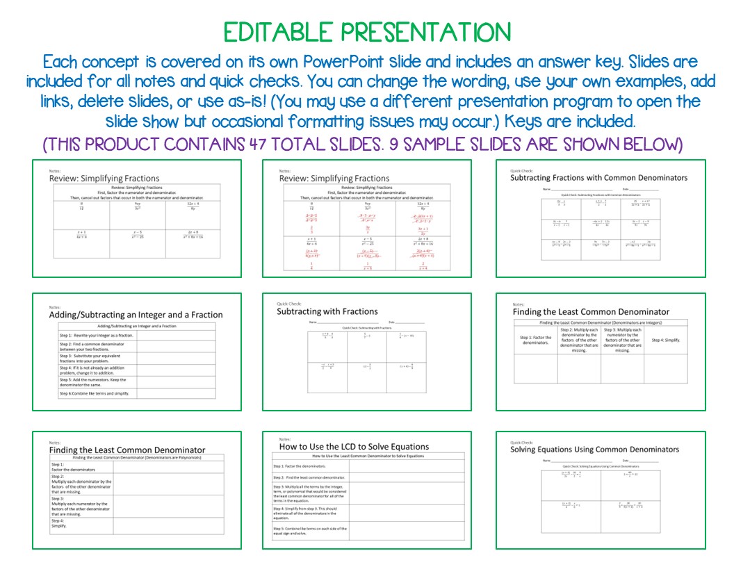 Adding And Subtracting Rational Expressions Algebra Guided Note