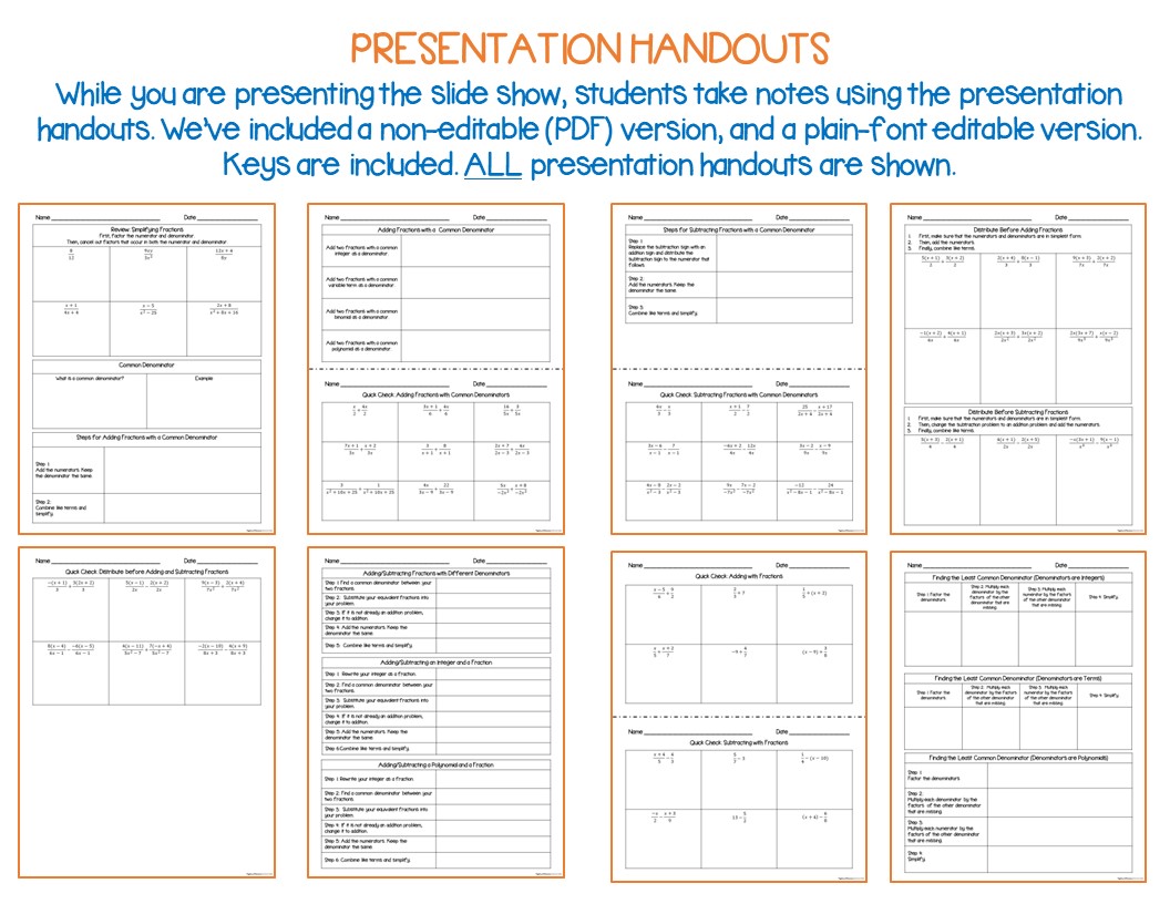 Adding And Subtracting Rational Expressions Algebra Guided Note