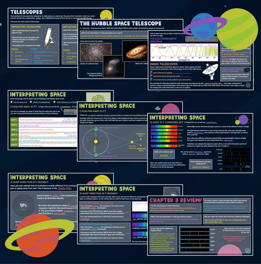 Interpreting Space Notes (telescopes, EMR spectrum, triangulation ...