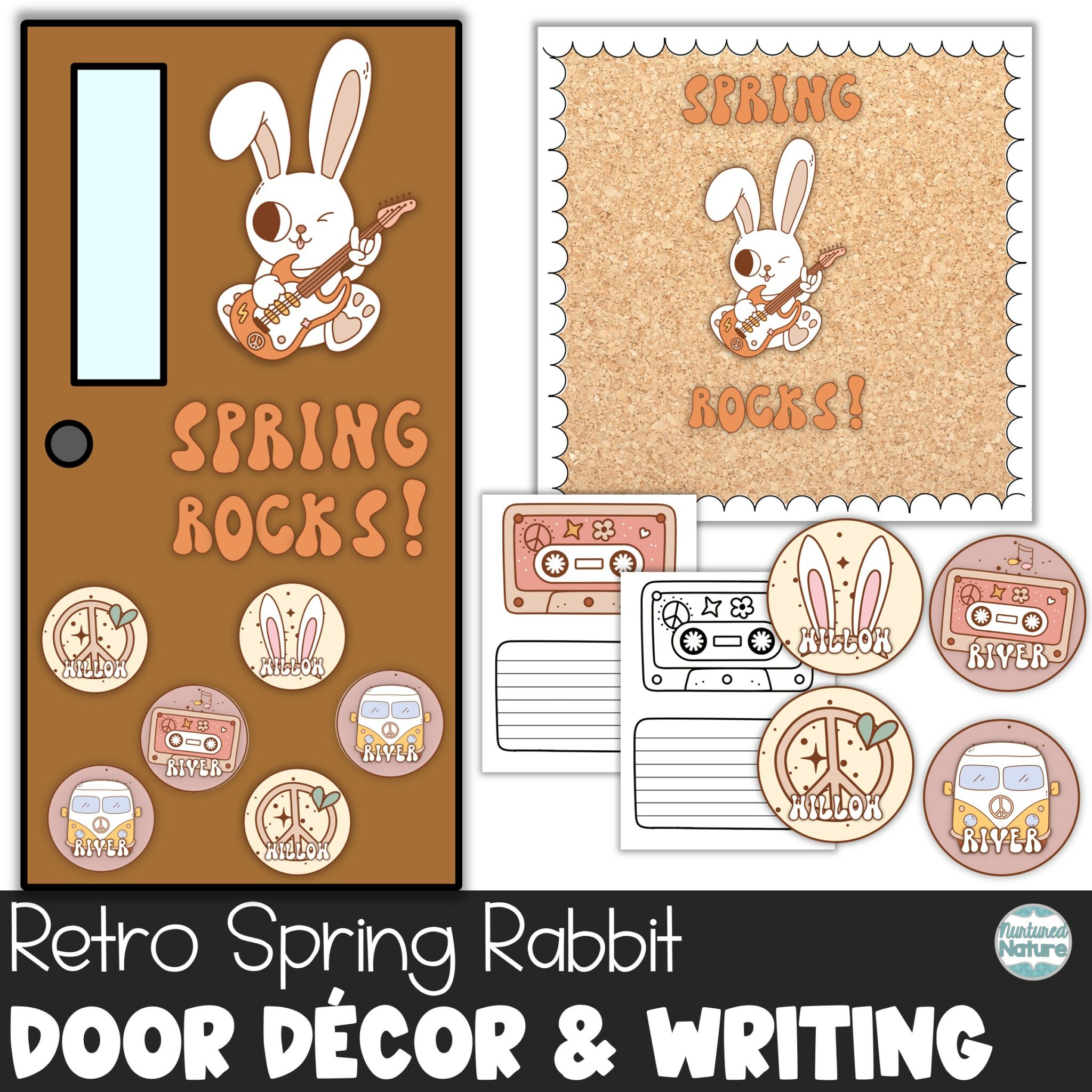 Spring Door Decor with Name Tags - Editable Easter Bunny Bulletin Board ...