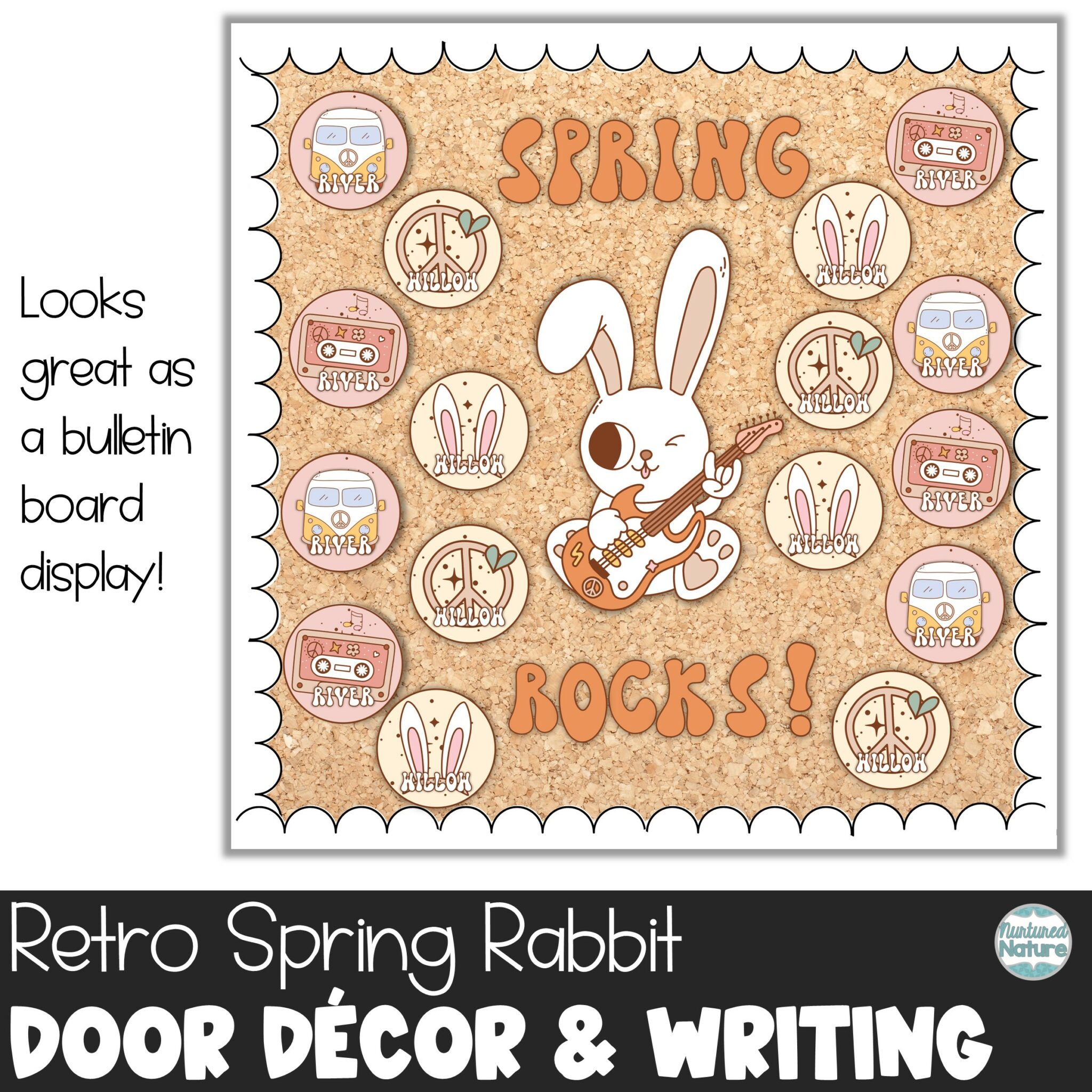 Spring Door Decor with Name Tags - Editable Easter Bunny Bulletin Board ...