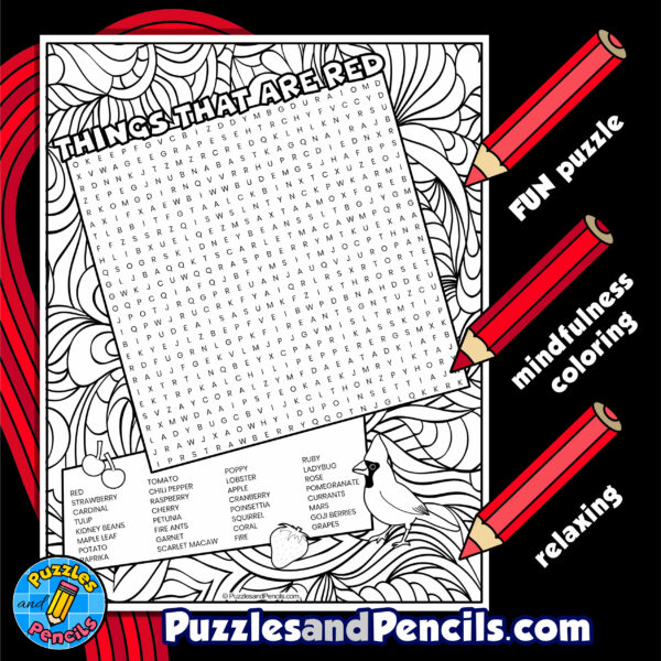 Things that are Red Word Search Puzzle with Coloring | Wordsearch ...