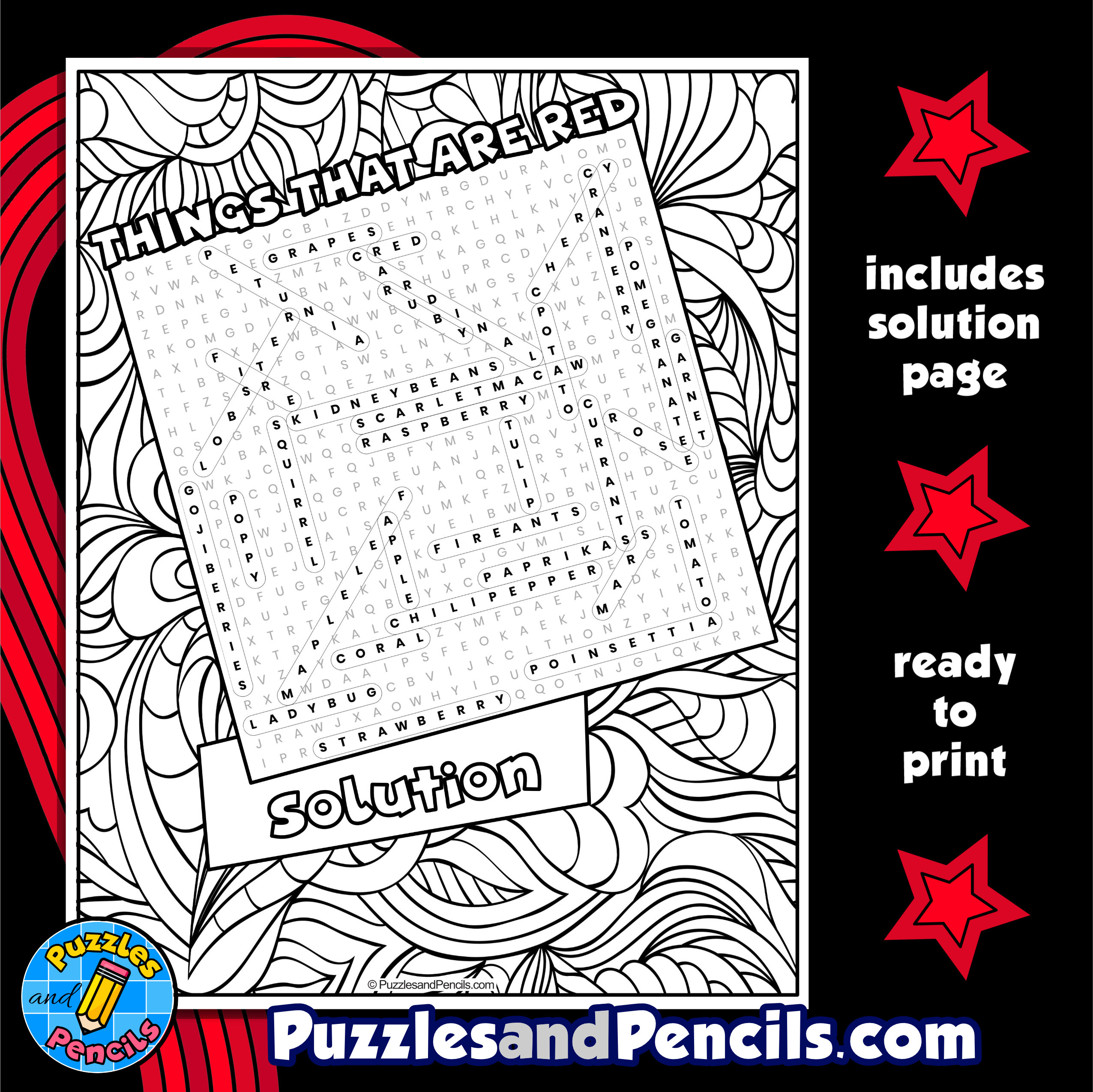 Things that are Red Word Search Puzzle with Coloring | Wordsearch ...