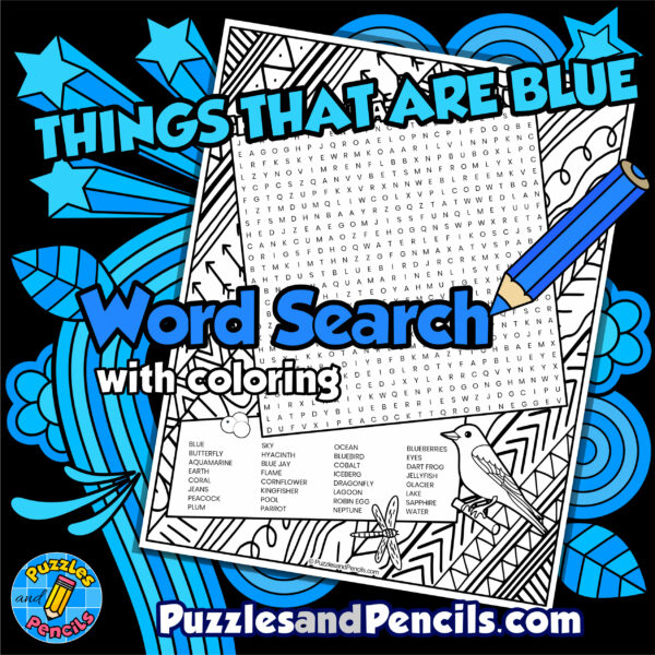 Things that are Blue Word Search Puzzle with Coloring | Wordsearch ...