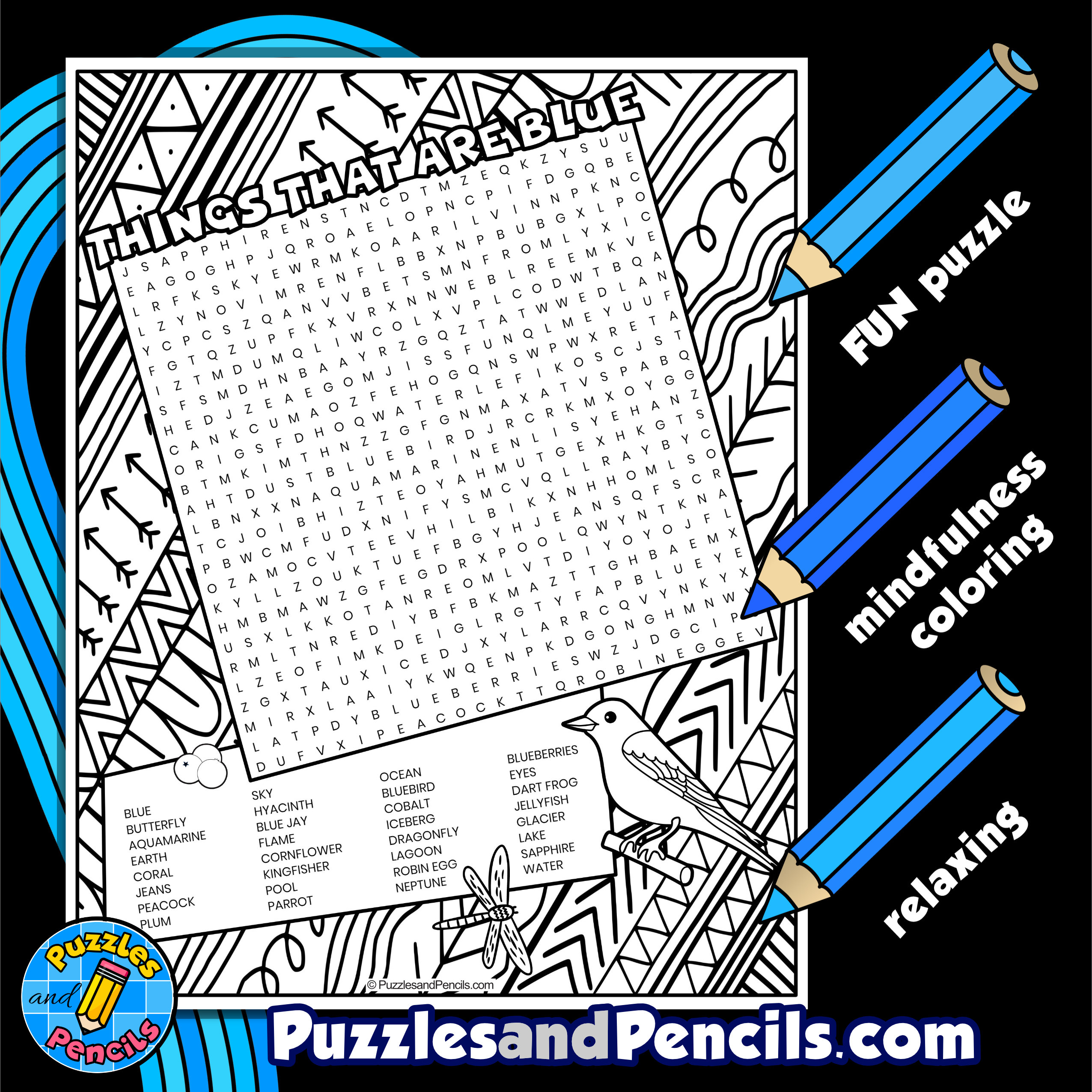 Things that are Blue Word Search Puzzle with Coloring | Wordsearch ...