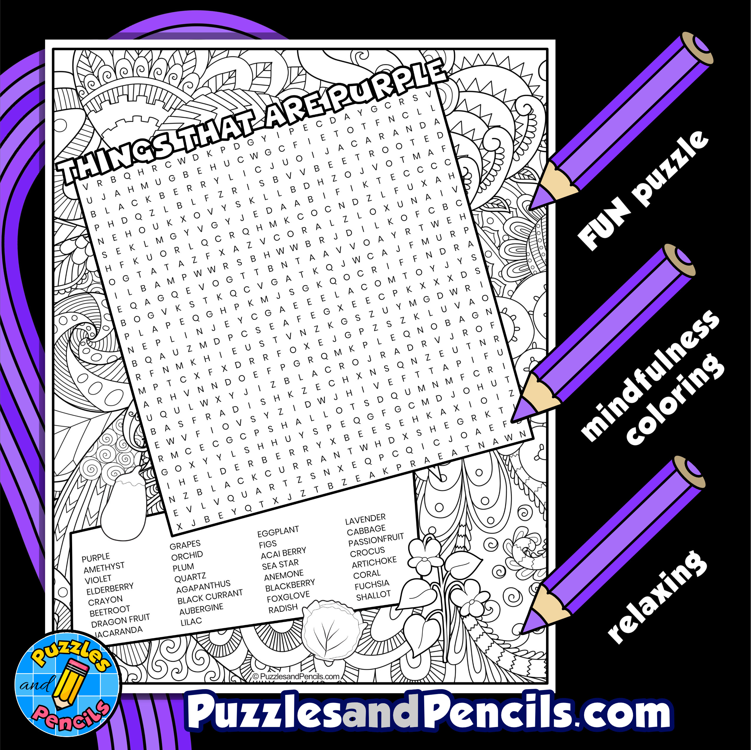 Things that are Purple Word Search Puzzle with Coloring | Wordsearch ...