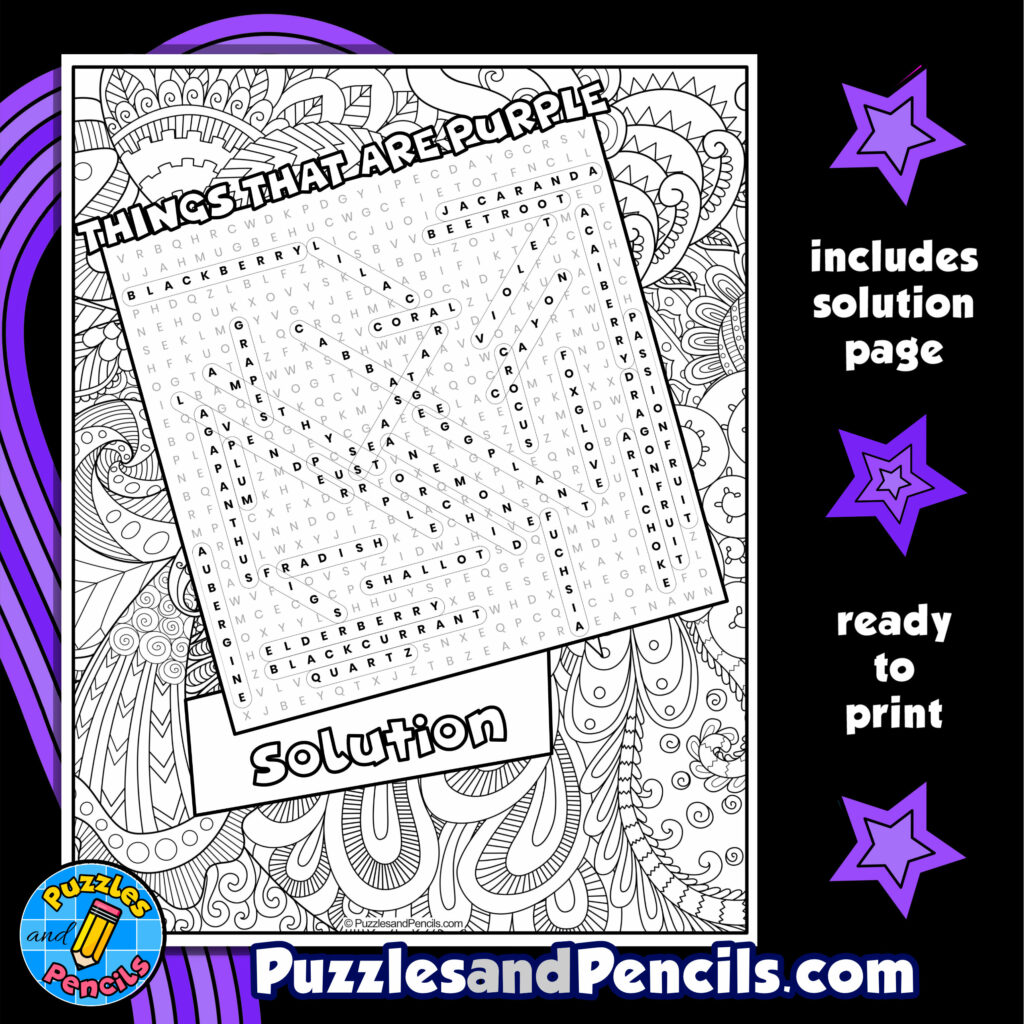 Things that are Purple Word Search Puzzle with Coloring | Wordsearch ...