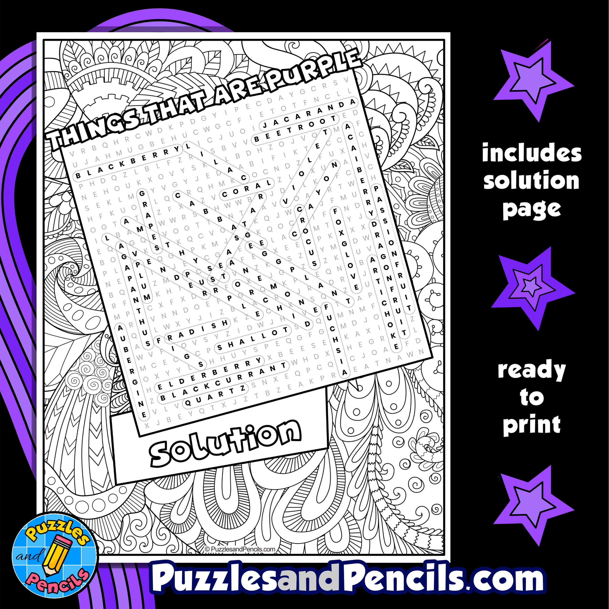 Things that are Purple Word Search Puzzle with Coloring | Wordsearch ...