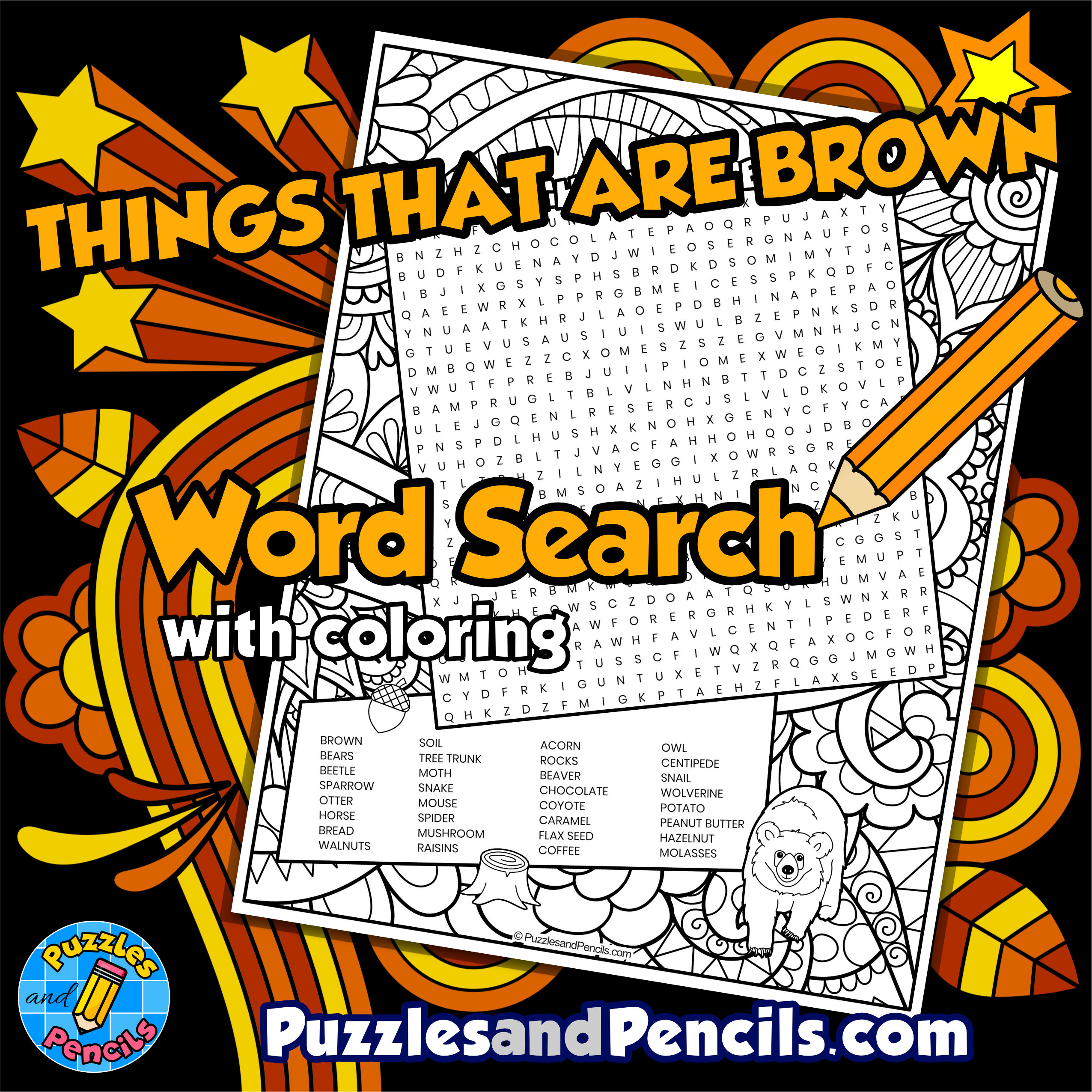 Things that are Brown Word Search Puzzle with Coloring | Wordsearch ...