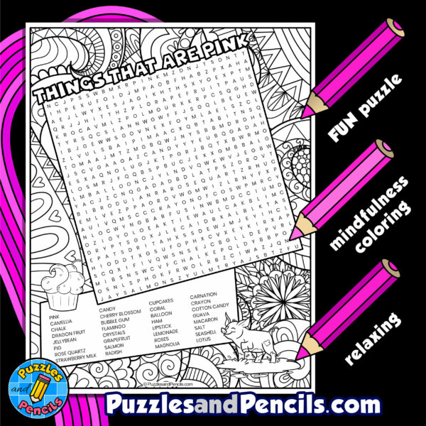 Things that are Pink Word Search Puzzle with Coloring | Wordsearch ...